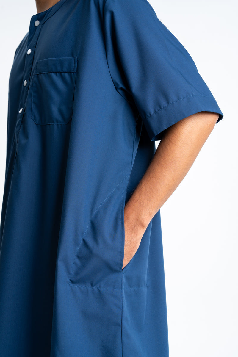 Men’s Poly-Cotton Short Sleeve Jubah - Cobalt Blue – THAWB